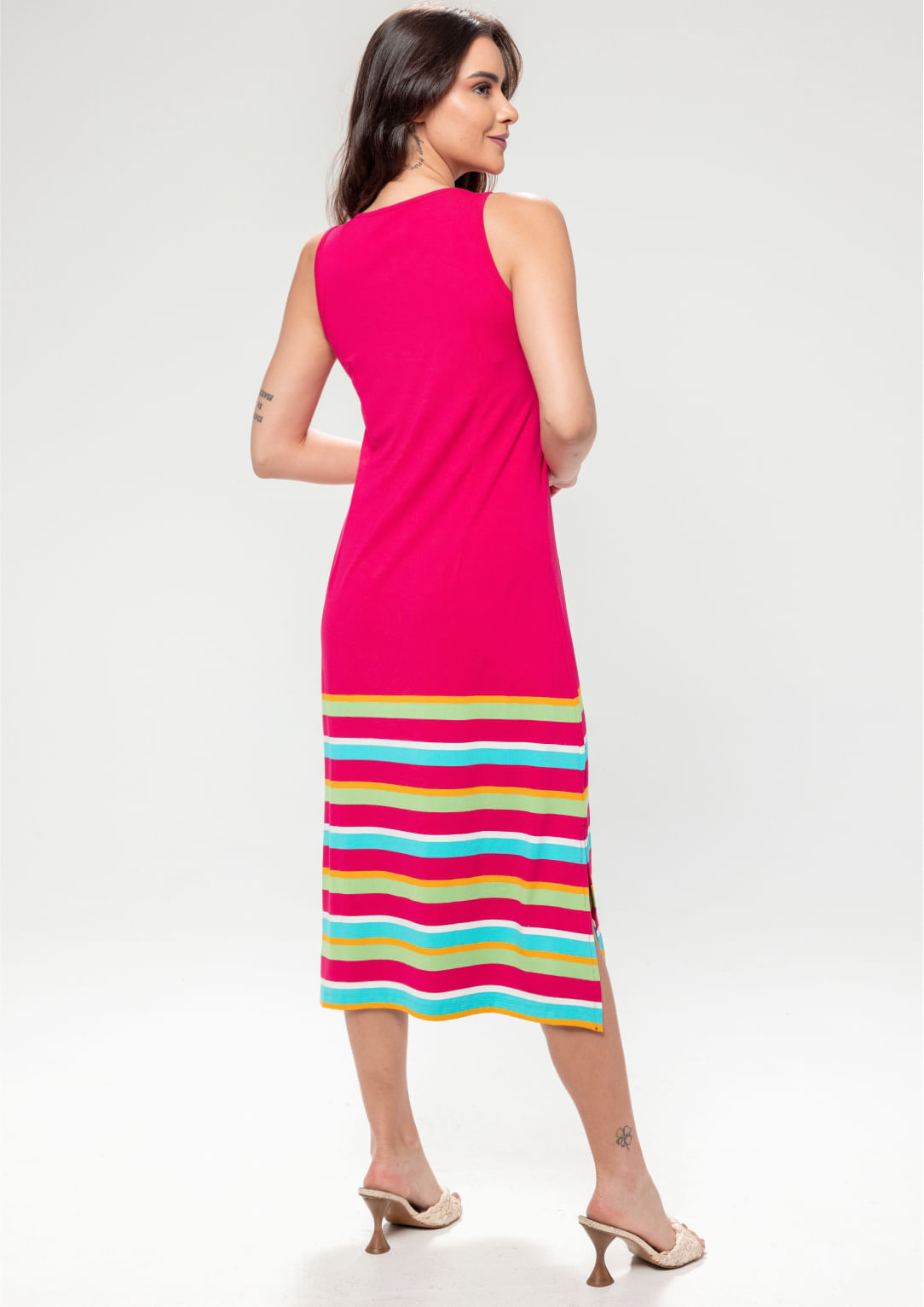 Vestido Longuete Regata Listrado Pink - Pau a Pique